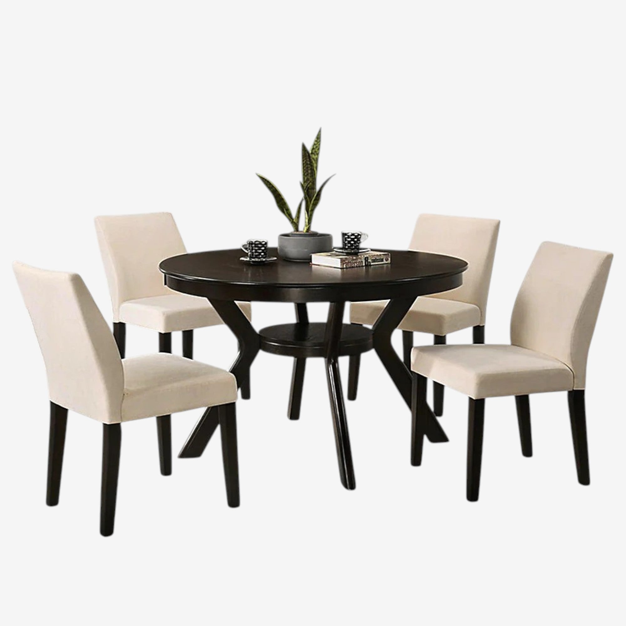 Aurora Dining Table Set For 4 In Black/ Crème Finish