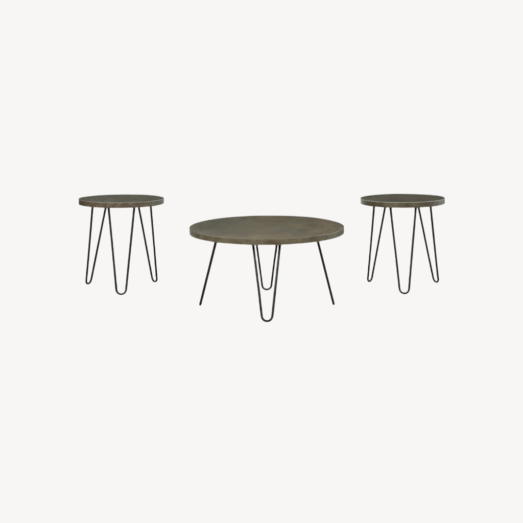 T144-13 Hadasky Occasional Table Set (Set of 3) - Faux Stone/ Black ...