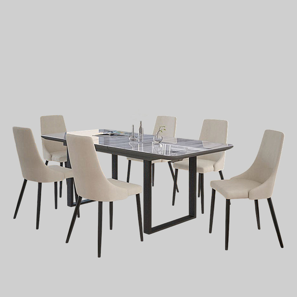 Delight Beige Dining Table Set For 6 With Marble Table Top – Cosmic ...