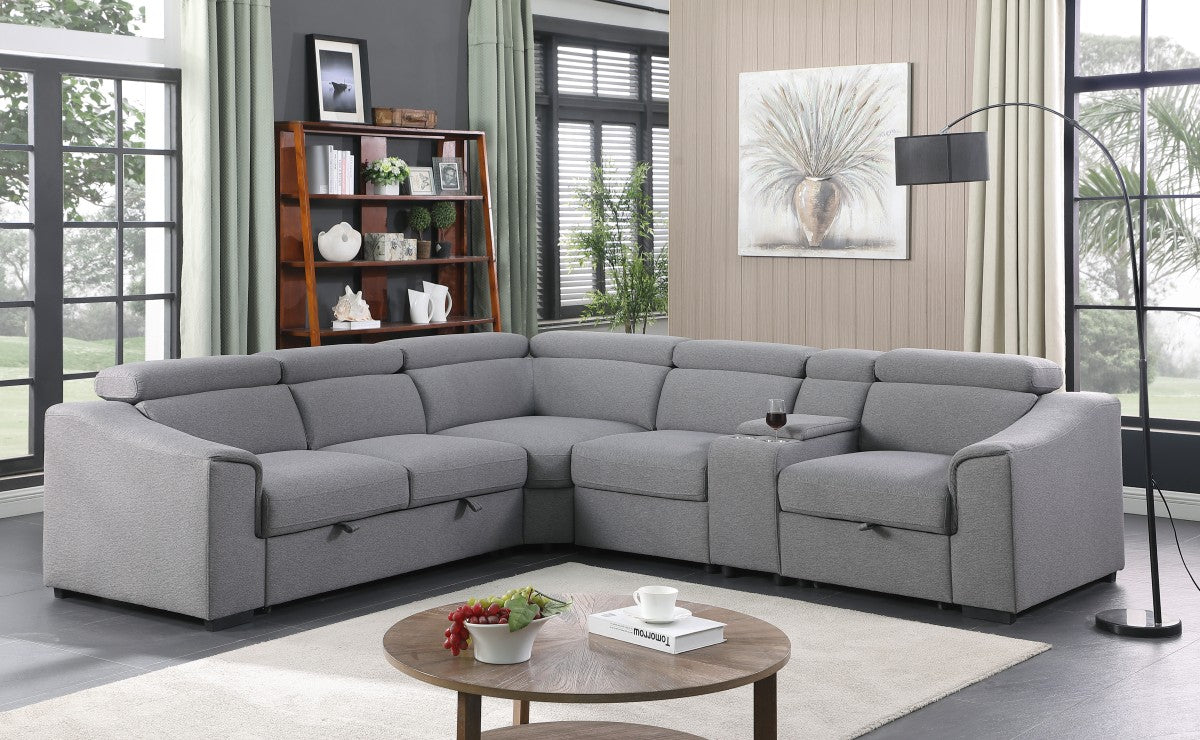 Starlight U-Shaped Sleeper Sectional Sofa In Fabric Upholstery - Grey ...