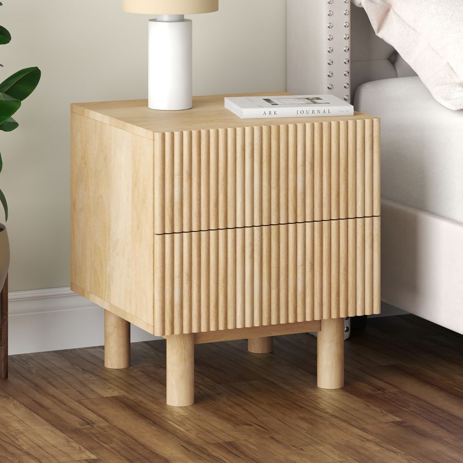 Tabvex Solid Wood Accent Table with Reeded Drawers - Natural – Cosmic ...