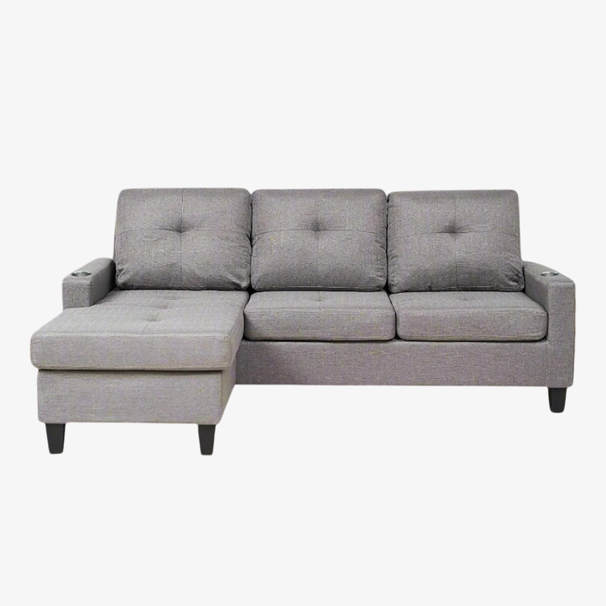 Reeve Grey L-Shaped Sectional Sofa With Built-in Cup Holders – Cosmic ...