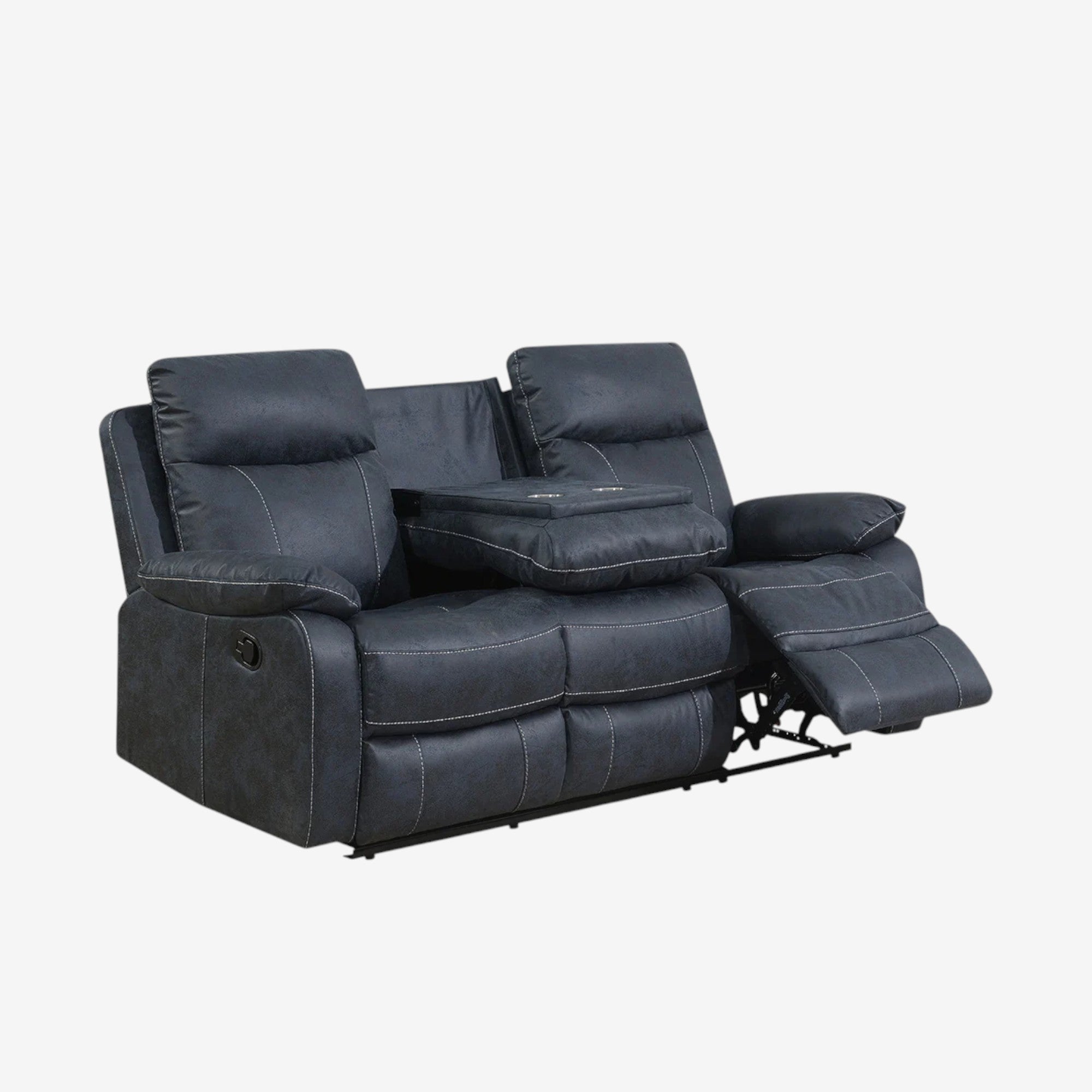 Velmor Recliner Sofa – Greyish Blue Fabric Reclining Couch – Cosmic ...